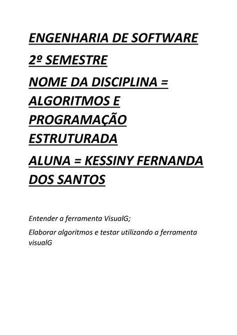 Algoritmos e programação estruturada Portfólio ENGENHARIA DE SOFTWARE