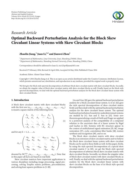 pdf optimal backward perturbation analysis for the block skew circulant linear systems with