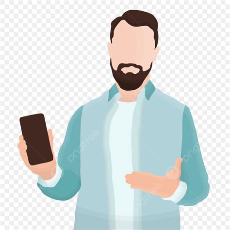 Homem Barbudo Segurando Celular PNG Homem Barbudo Celular Telefone