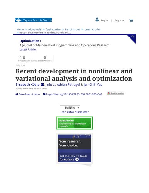 pdf recent development in nonlinear and variational analysis and optimization