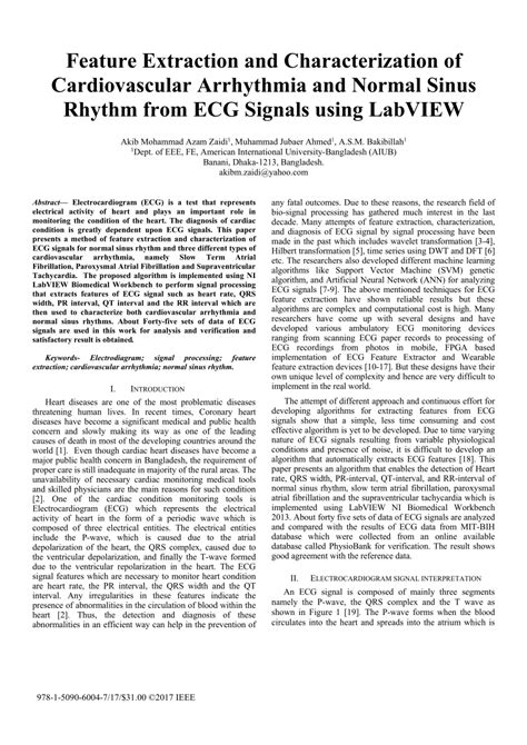 pdf feature extraction and characterization of cardiovascular arrhythmia and normal sinus