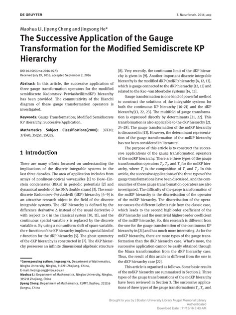 pdf the successive application of the gauge transformation for the modified semidiscrete kp