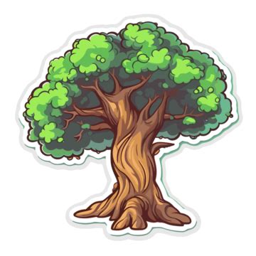 Cartoon Tree Sticker On White Background Vector Oaktree Sticker