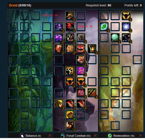 Wow Of Warcraft Talents And Glyphs FERAL DRUID LEVELING TALENT TREE