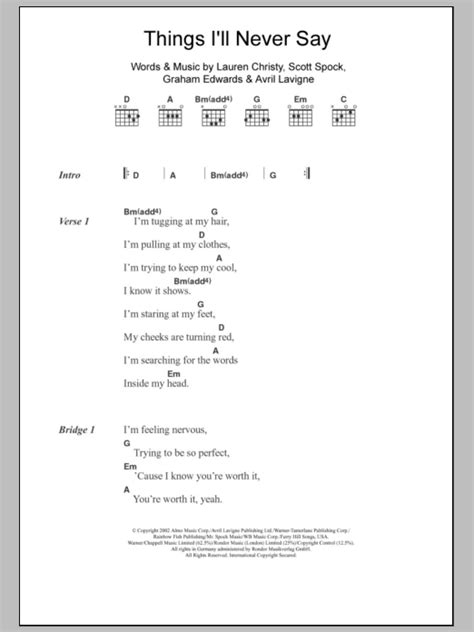 Things I Ll Never Say By Avril Lavigne Guitar Chords Lyrics Guitar