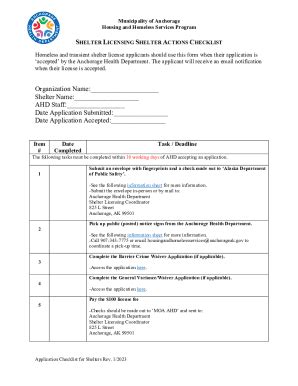 Fillable Online Application Checklist For Shelters Fax Email Print