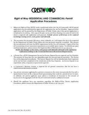 Fillable Online Right Of Way UTILITY Permit Application Procedures