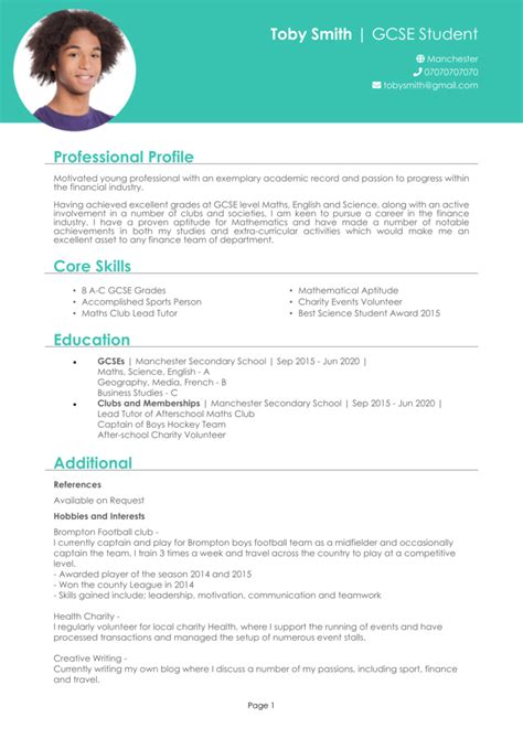 Cv Template For Year Old Examples For