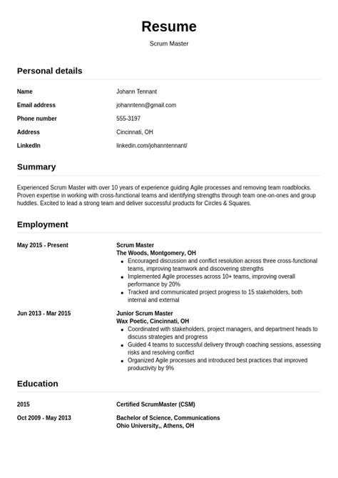 Scrum Master Resume Examples Writing Tips Cvwizard
