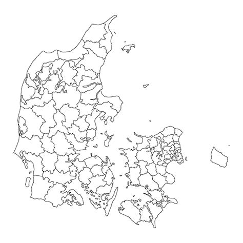 Mapa de dinamarca con divisiones administrativas ilustración vectorial