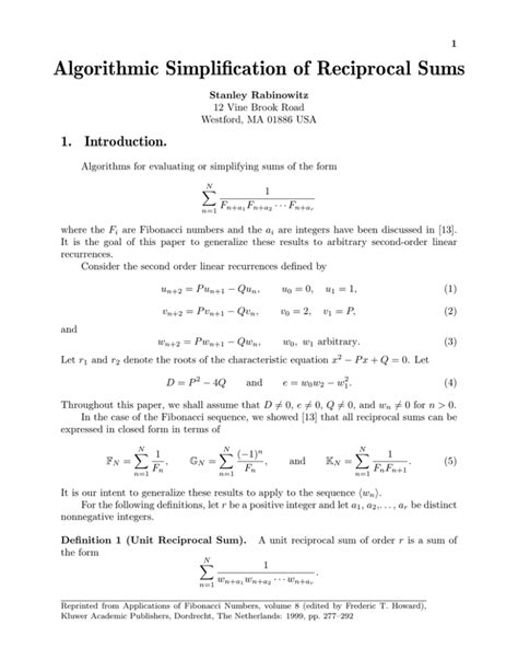algorithmic simplification of reciprocal sums