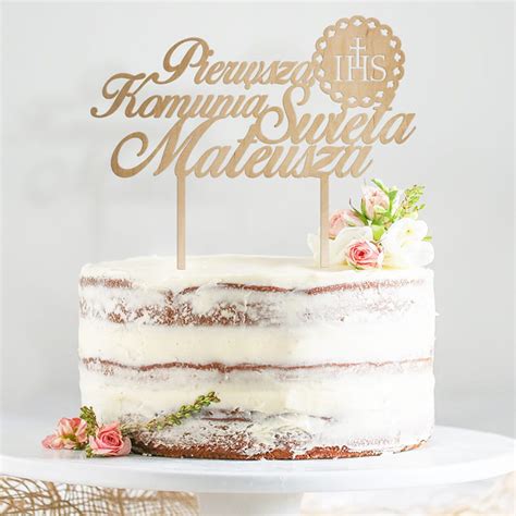 Topper Na Tort Komunijny Symbol IHS Z Imieniem Sakramento Pl