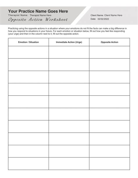 DBT Opposite Action Worksheet PDF