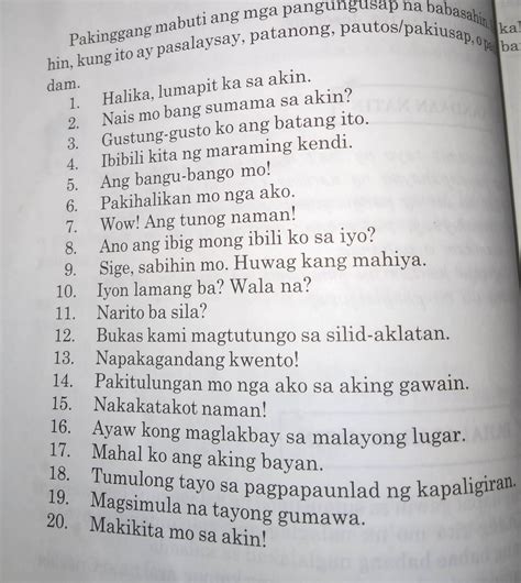 Pakinggan Mabuti Ang Mga Pangungusap Na Babasahin Kung Ito Ay