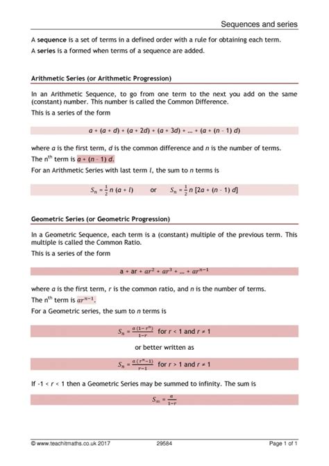 sequences and series summary ks5 maths teachit