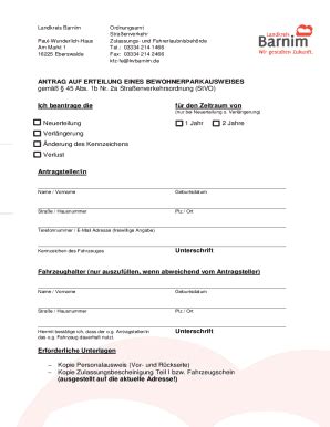 Ausfüllbar Online Antrag auf Erteilung eines bewohnerparkausweises Fax