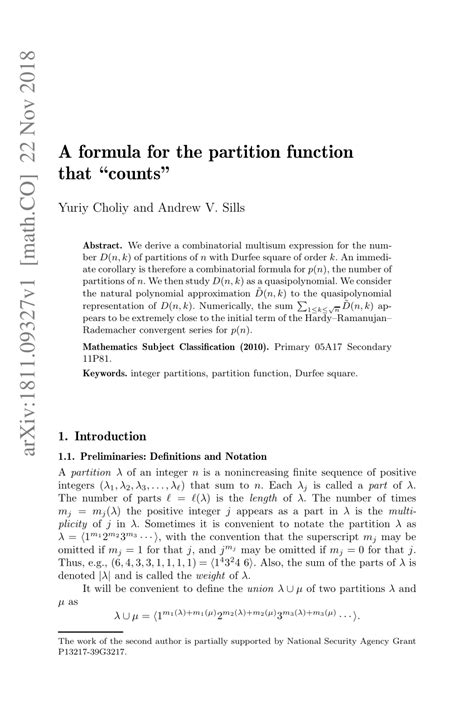 pdf a formula for the partition function that counts