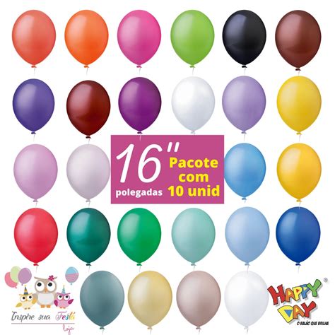 Balão Bexiga Redondo 16 Polegaas Liso Latex 10 Uni Happy Day Balões
