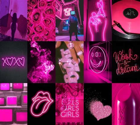 Boujee Pink Neon Wall Collage Kit Black Pink Neon Collages Etsy