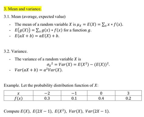 solved 3 mean and variance 3 1 mean average expected