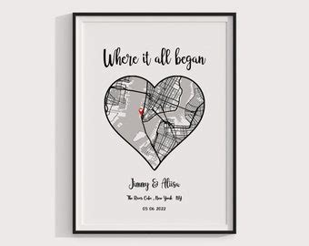 Where We Met Map Where It All Began Couple Map Gift For Her Gift