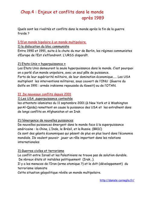 Chap 4 Enjeux et conflits dans le monde après 1989