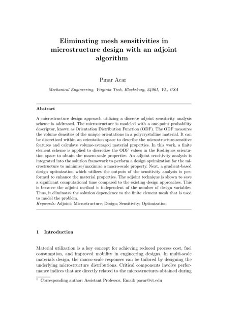 pdf eliminating mesh sensitivities in microstructure design with an adjoint algorithm
