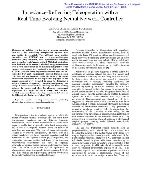 pdf impedance reflecting teleoperation with a real time evolving neural network controller