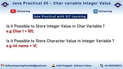 Java Practical Char Variable Storing Integer Value Vise Versa By