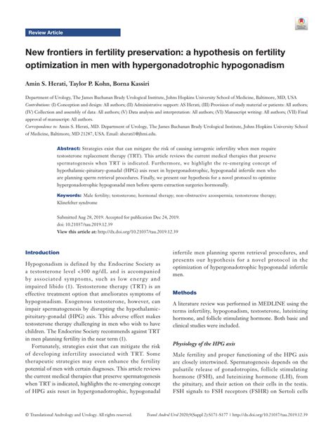 pdf new frontiers in fertility preservation a hypothesis on fertility optimization in men