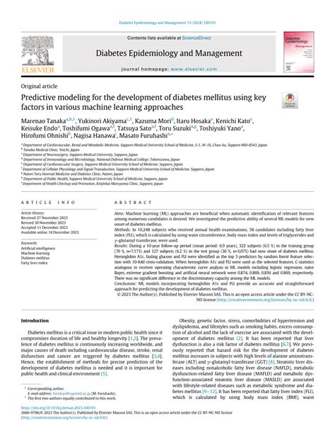 pdf predictive modeling for the development of diabetes mellitus using key factors in various