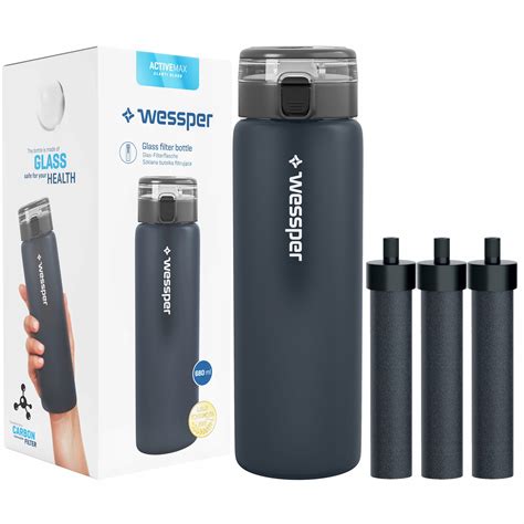 Szklana butelka filtrująca Wessper ActiveMax 0 68l grafitowa 3x filtr