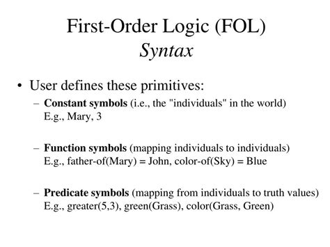 ppt first order logic fol aka predicate calculus powerpoint presentation id 4115186