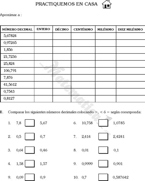 LOS NUMEROS DECIMALES Y SUS OPERACIONES EJERCICIOS DE SEXTO DE PRIMARIA