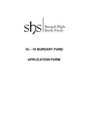 Fillable Online SHSF 16 19 Bursary Fund Application Form Fax Email