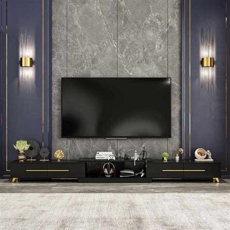 FUFU GAGA Modern Wood Black TV Media Console Entertainment Center With