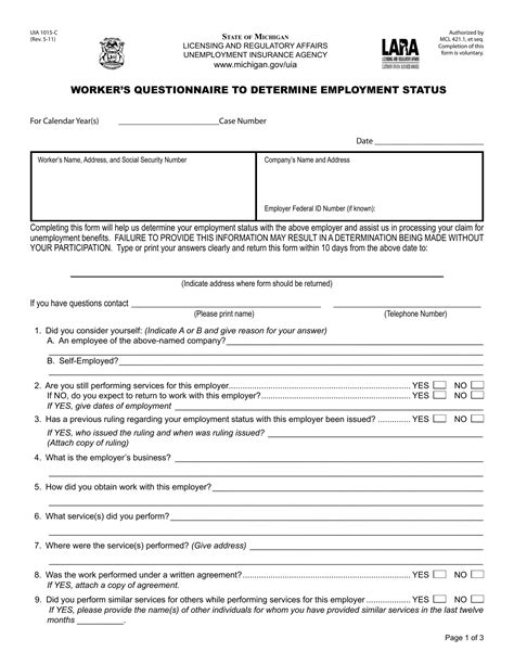 Michigan Form Uia 1015 C Fill Out Printable PDF Forms Online