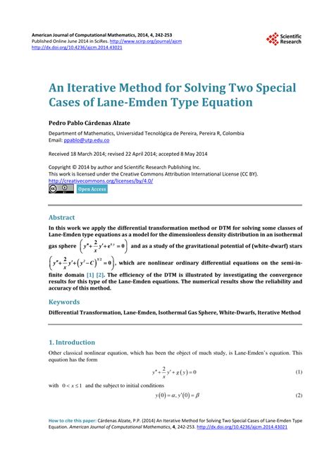 pdf an iterative method for solving two special cases of lane emden type equation
