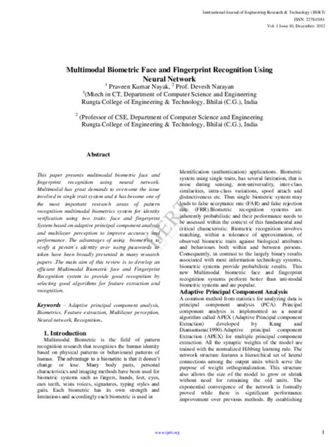 pdf ijert multimodal biometric face and fingerprint recognition using neural network ijert