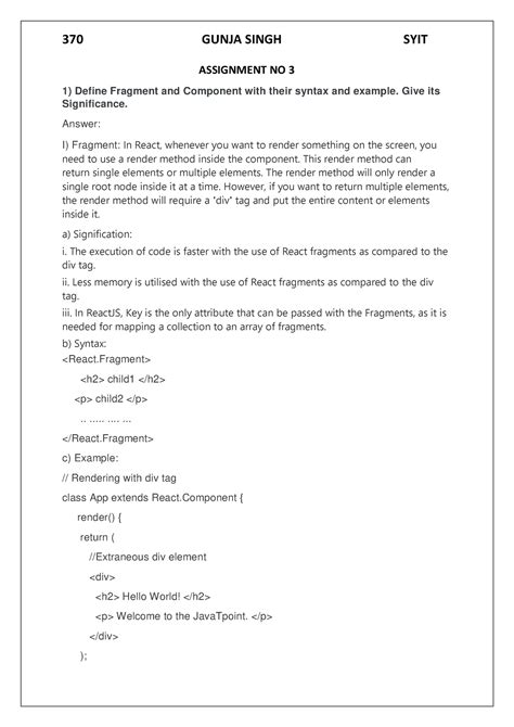 assignment no 3 had asiignments assignment no 3 define fragment and component with their