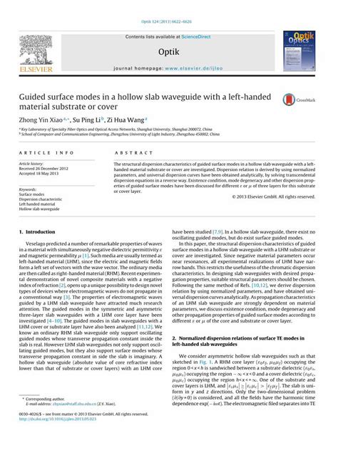 pdf guided surface modes in a hollow slab waveguide with a left handed material substrate or