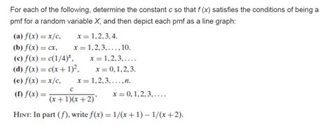 solved for each of the following determine the constant c