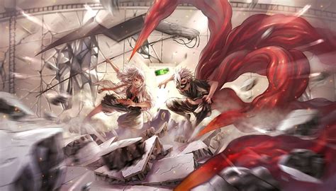 Anime Weapon Mask Scythe Red Eyes White Hair Ken Kaneki Tokyo