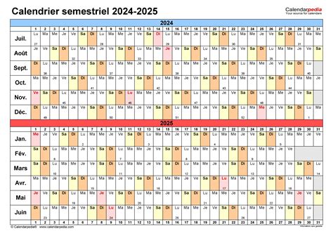 Calendrier Semestriel Excel Word Et Pdf