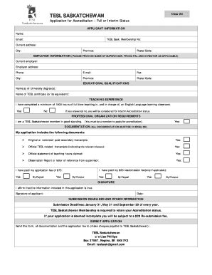 Fillable Online Membership Application Form TESL Saskatchewan Fax