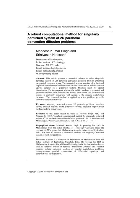 pdf a robust computational method for singularly perturbed system of 2d parabolic convection