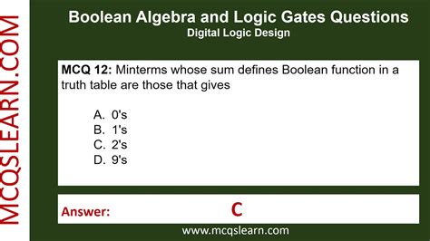 boolean algebra and logic gates mcqs questions answers pdf digital logic design quiz app