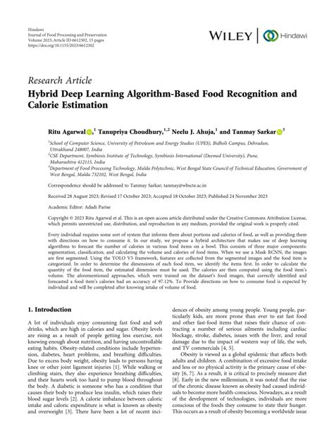 pdf hybrid deep learning algorithm based food recognition and calorie estimation