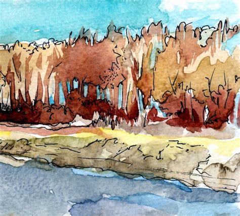 River Landscape Print Autumn Watercolor Painting Nature Etsy