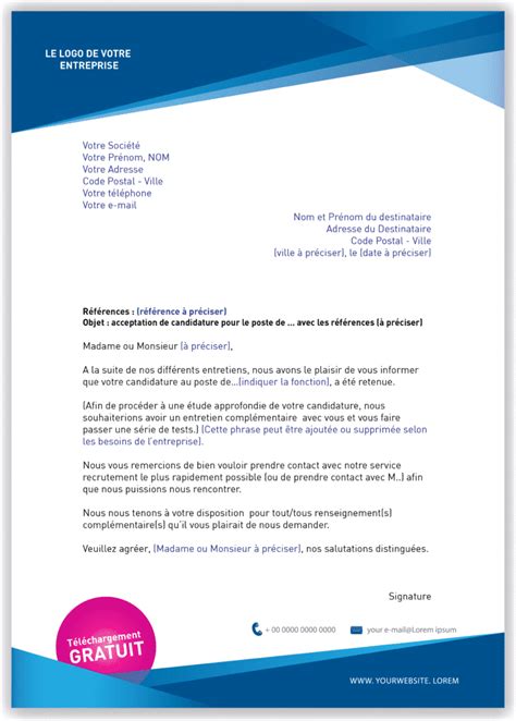 Lettre Ou E Mail Type D Acceptation De Candidature